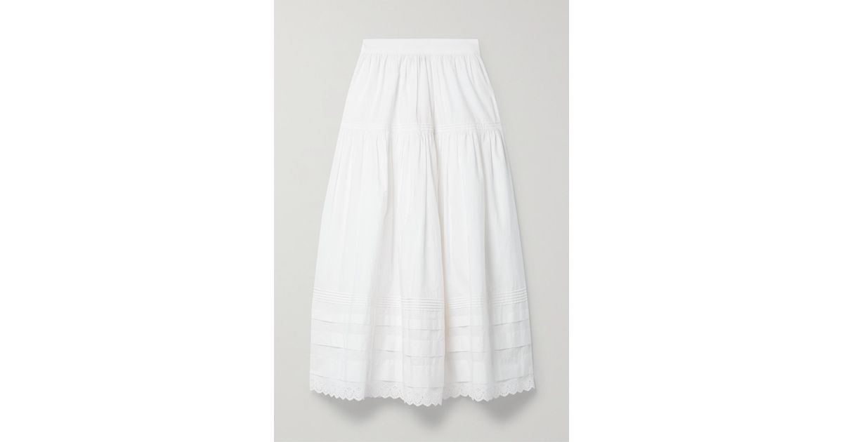 Doen Sebastiane Broderie Anglaise Trimmed Organic Cotton Poplin Midi