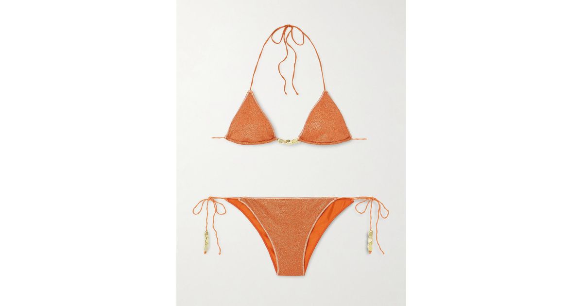 Oséree Glazed Lumière Embellished Metallic Triangle Bikini in Orange | Lyst