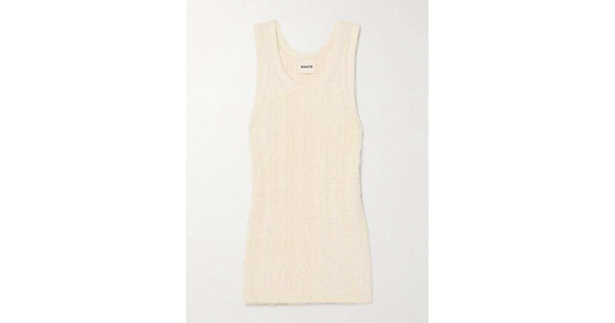 KHAITE Lena Ribbed Brushed Silk And Cashmere-Blend Tank in Natural ...