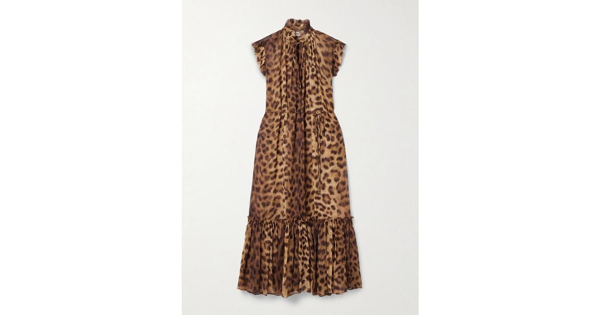 Zimmermann Crush Leopard-Print Crepon Midi Dress in Natural | Lyst