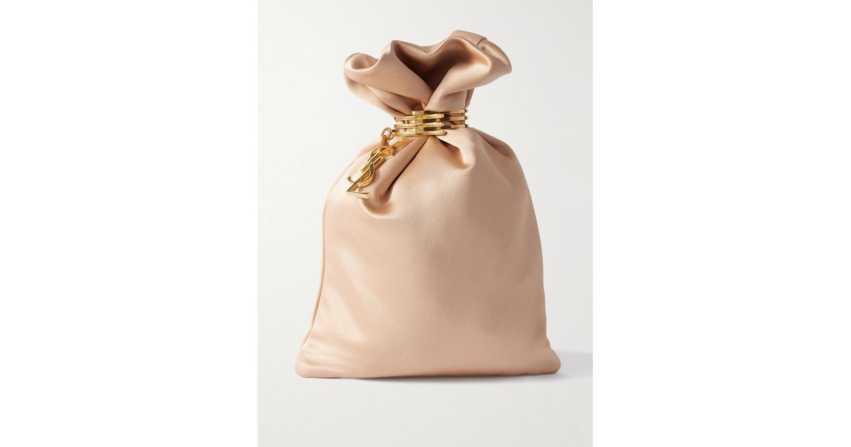 Saint Laurent Embellished Satin Bucket Bag in Natural | Lyst