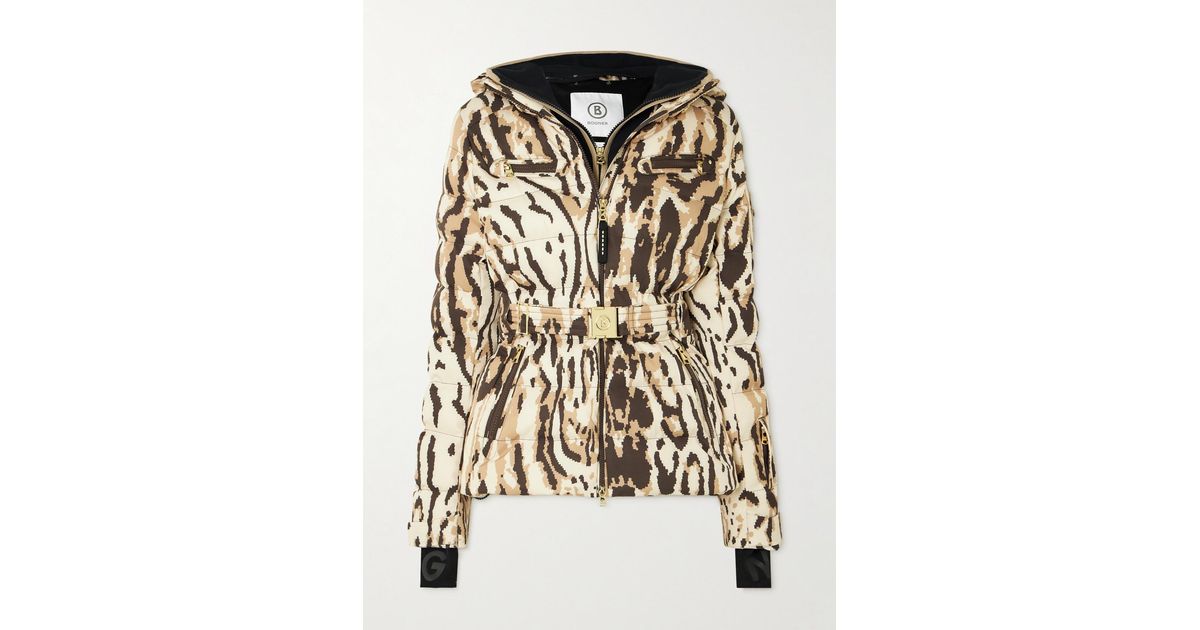 Bogner Ellya Layered Belted Quilted Leopard-Print Ski Jacket in Black ...