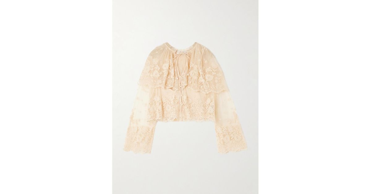 Sea Brontë Embroidered Tiered Mesh Top in Natural | Lyst