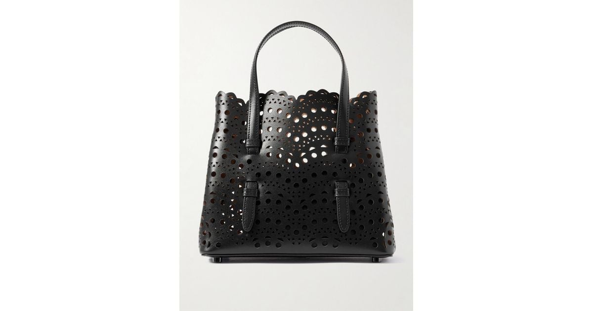 Alaïa Mina 20 Laser-Cut Leather Tote in Black | Lyst