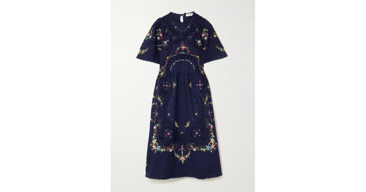 Sea Edwina Floral Lace-Trimmed Embroidered Cotton Midi Dress in Blue ...