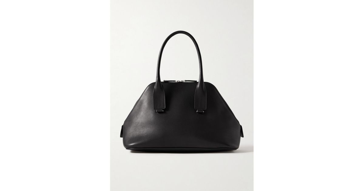 The Row Devon Medium Leather Tote in Black | Lyst