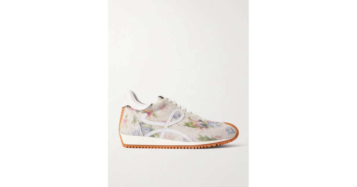 Loewe Flow Runner Leather-Trimmed Floral-Print Brushed-Suede Sneakers ...
