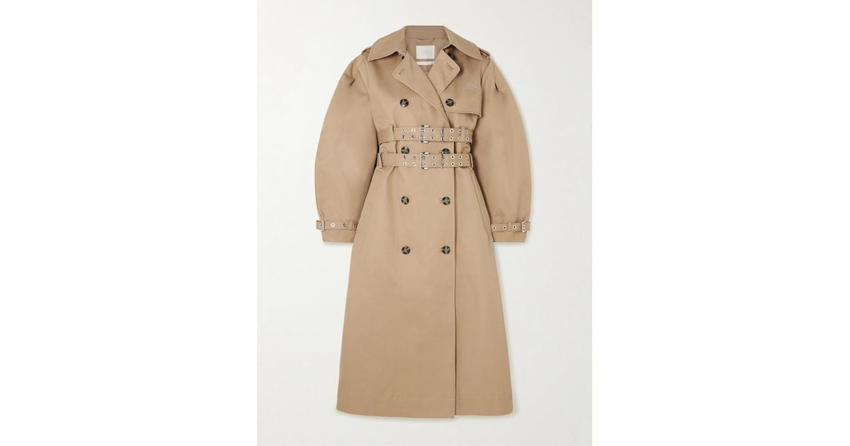 Ganni Belted Bonded Cotton-Twill Trench Coat in Natural | Lyst
