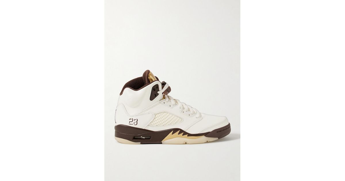 Nike Air Jordan 5 Retro Rubber And Mesh-Trimmed Leather High-Top ...