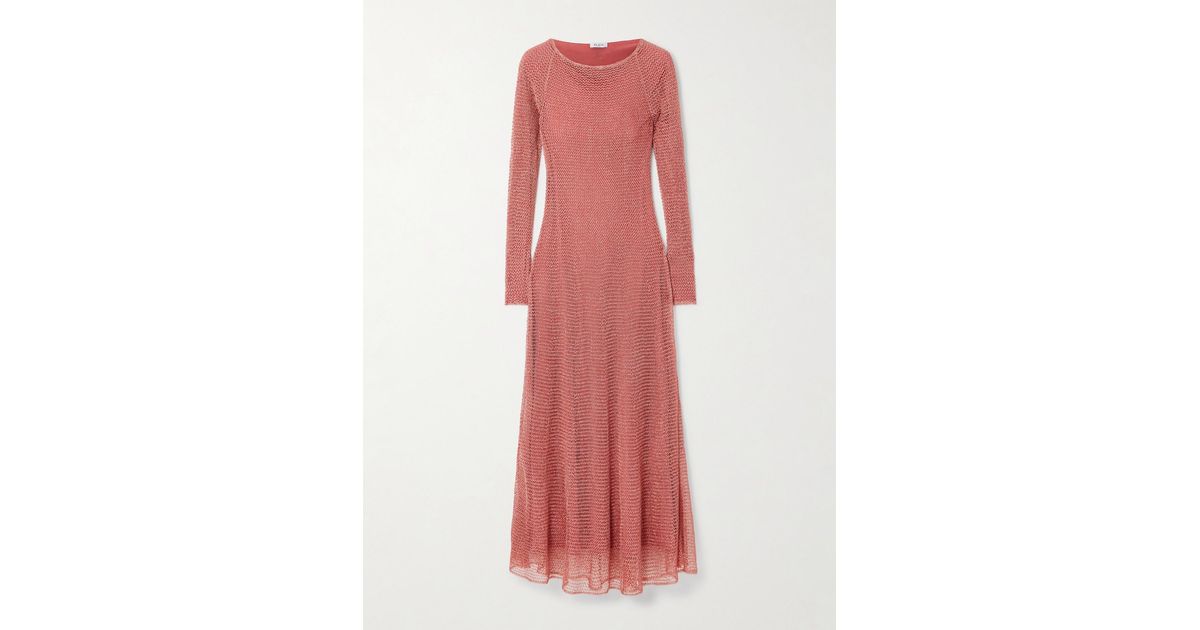 Alaïa Metallic Open-Knit Midi Dress in Pink | Lyst