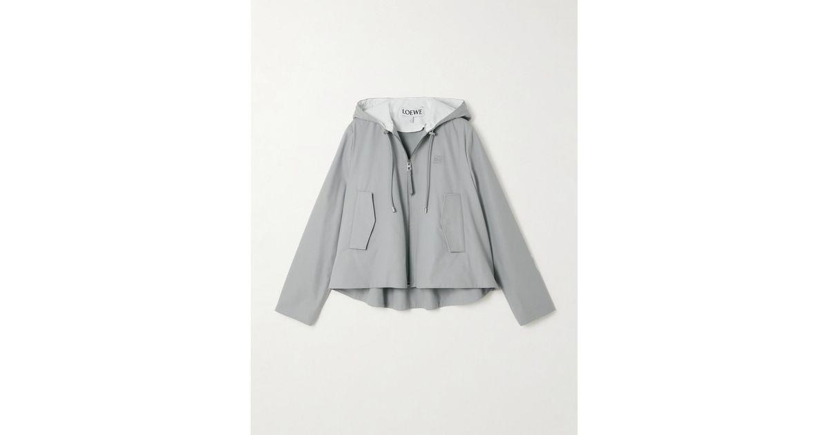 Loewe Cropped Hooded Embroidered Cotton-Twill Jacket in Gray | Lyst