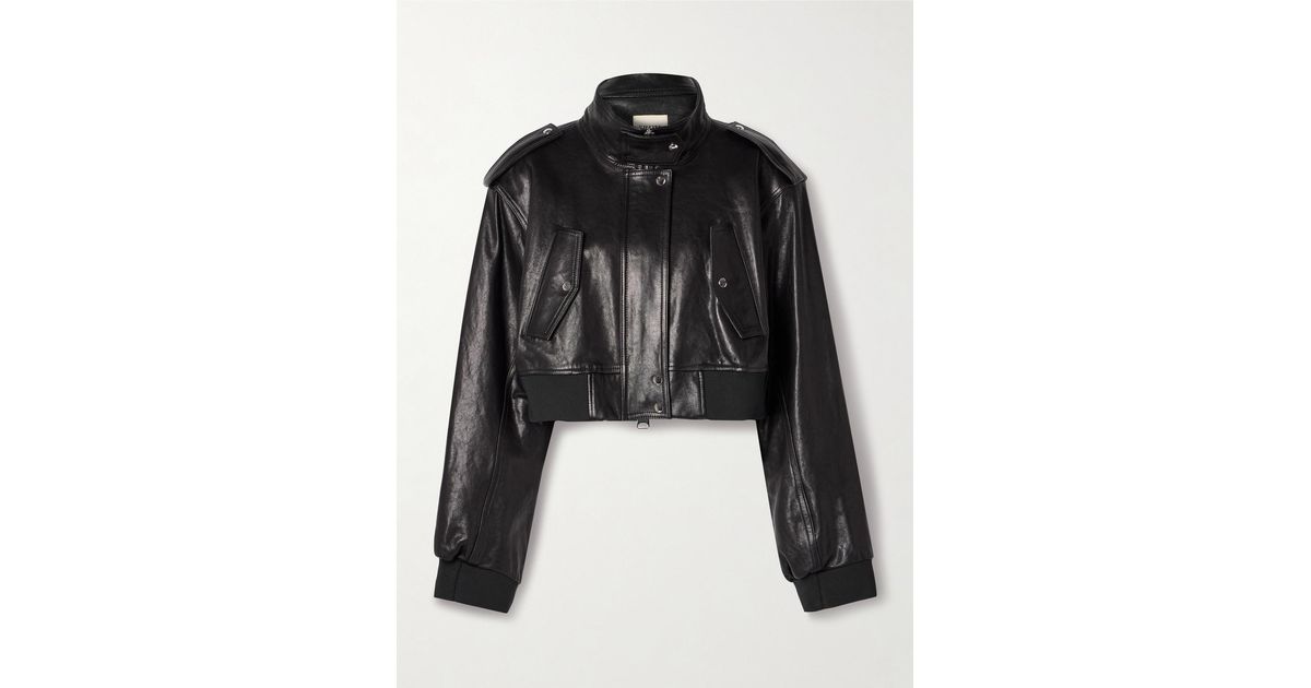 KHAITE Kember Cropped Leather Bomber Jacket in Black | Lyst