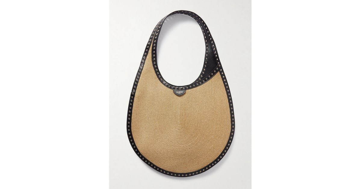 Alaïa One Piece Medium Embellished Leather-Trimmed Raffia Shoulder Bag ...
