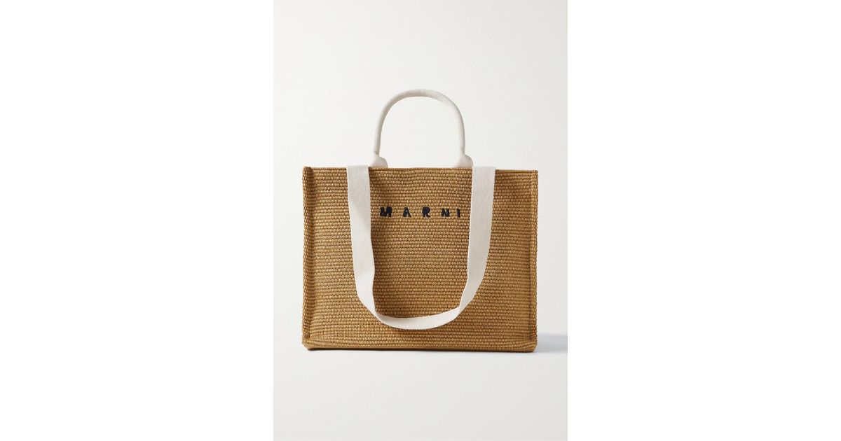 Marni Large Canvas-Trimmed Embroidered Raffia Tote in Natural | Lyst