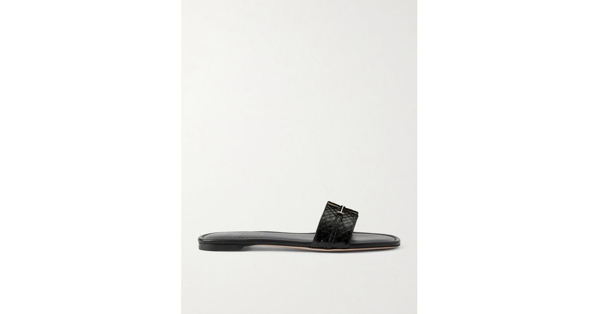 Tom Ford Embellished Snake-Effect Leather Slides in White | Lyst