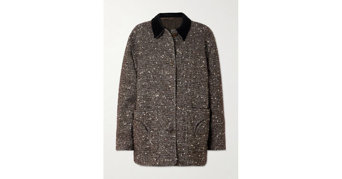 Blazé Milano Clelia Velvet-Trimmed Bouclé Jacket in Black | Lyst UK