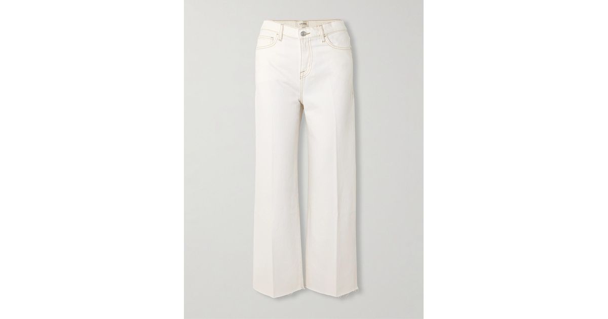 FRAME Le Jane Cropped High-Rise Wide-Leg Jeans in White | Lyst UK