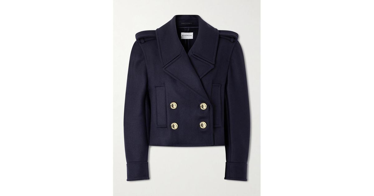 Givenchy Double-Breasted Cropped Melton Wool-Twill Jacket in Blue | Lyst UK