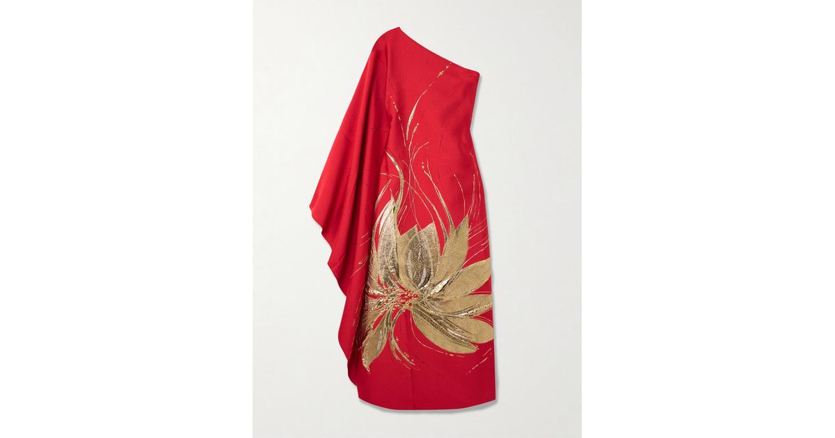 ‎Taller Marmo Hardison One-Shoulder Metallic Floral-Jacquard And Crepe ...