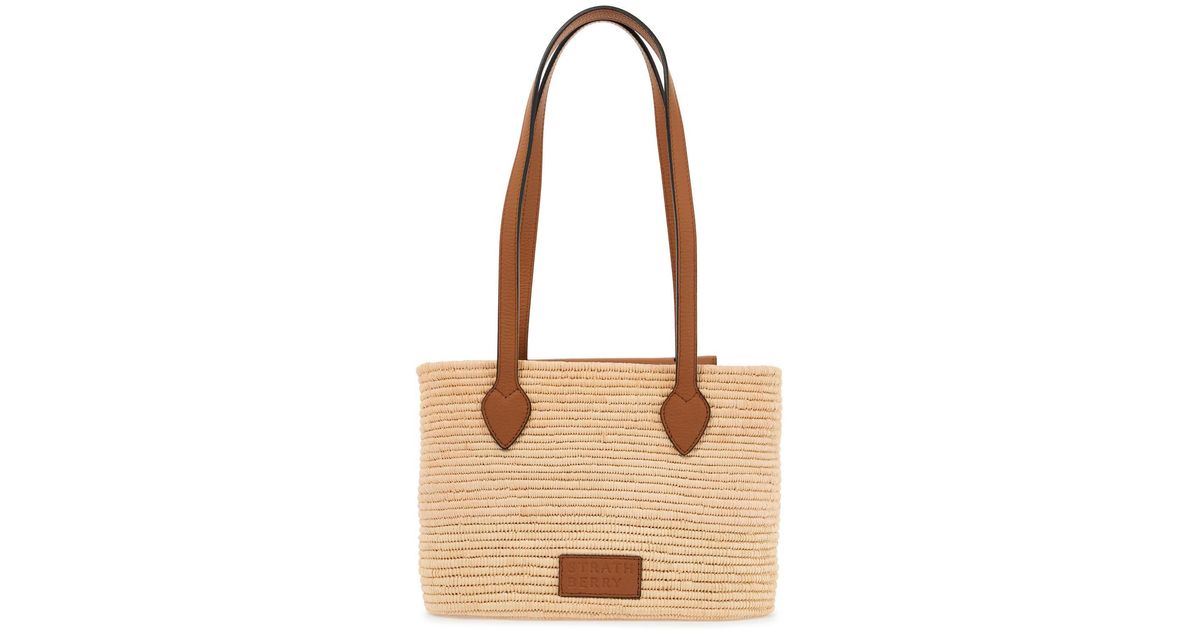 Strathberry Woven Raffia Bag With Leather Details in Natural | Lyst