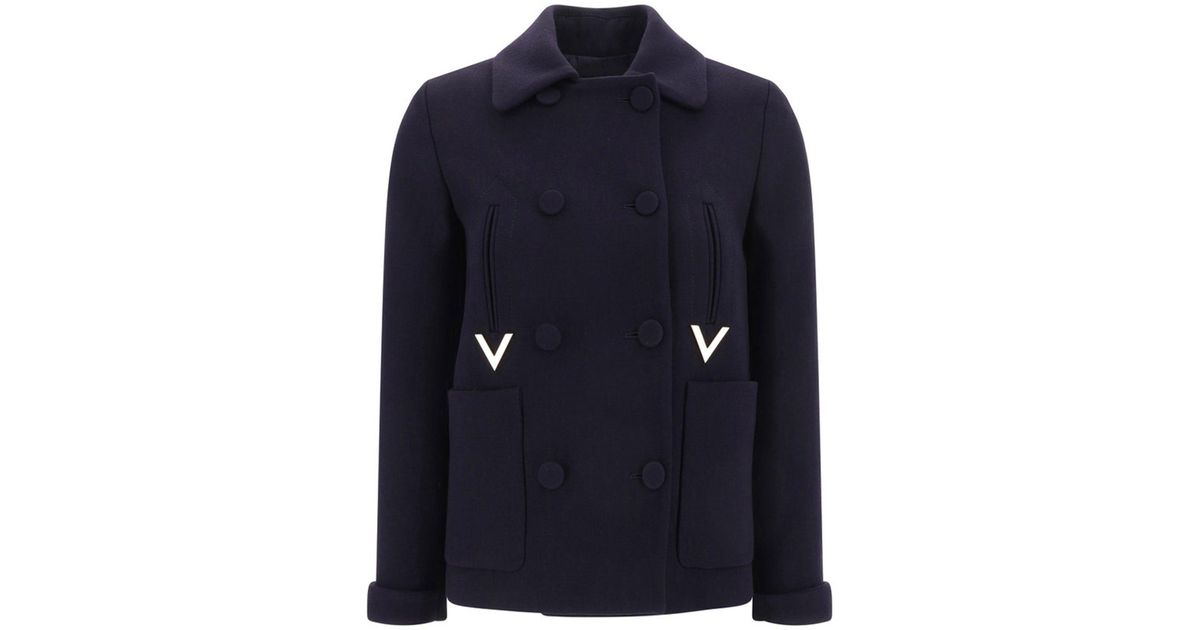 Valentino Texture Double Crepe Jacket in Blue | Lyst