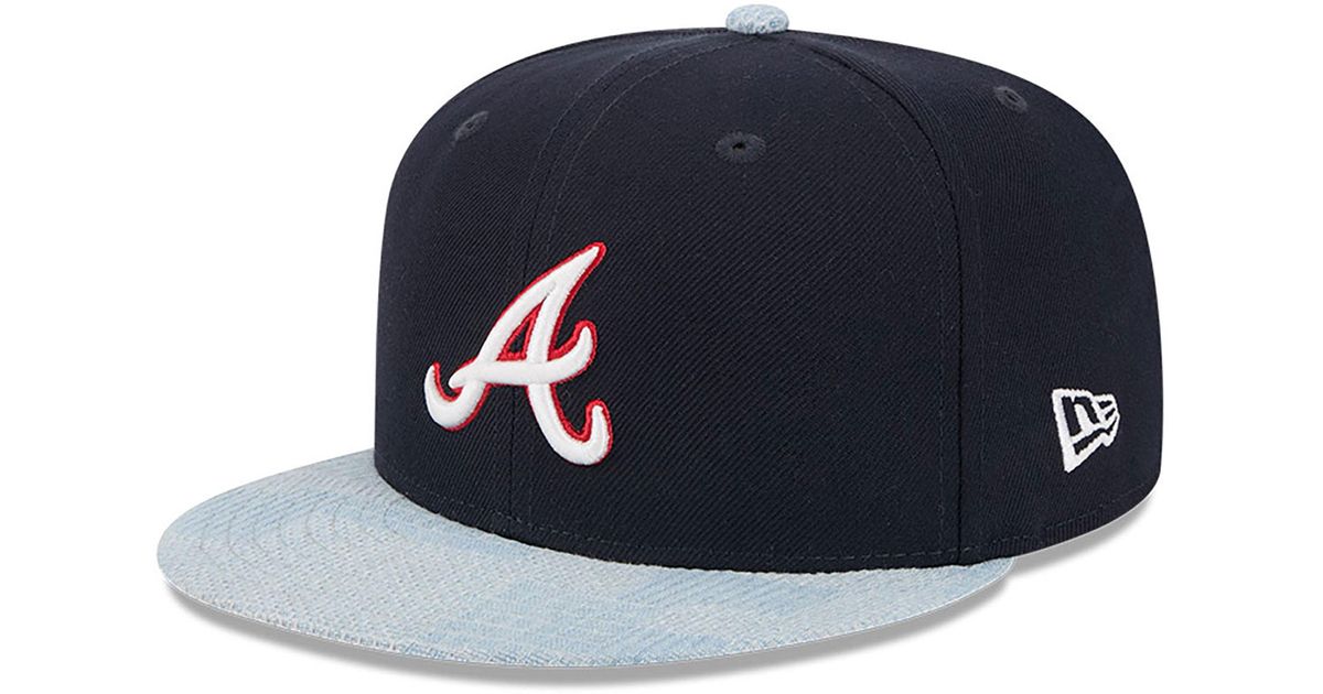 KTZ Atlanta Braves Patch Denim Navy 59fifty Fitted Cap in Blue for Men ...