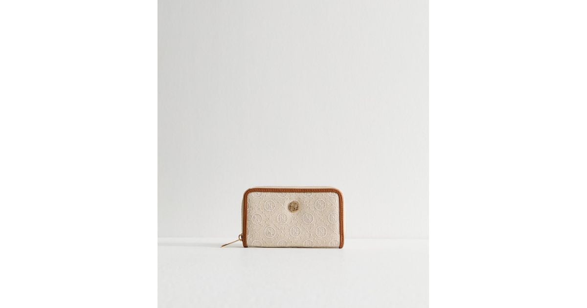 New Look Monogram Logo Embroidered Zip Purse in Natural | Lyst UK