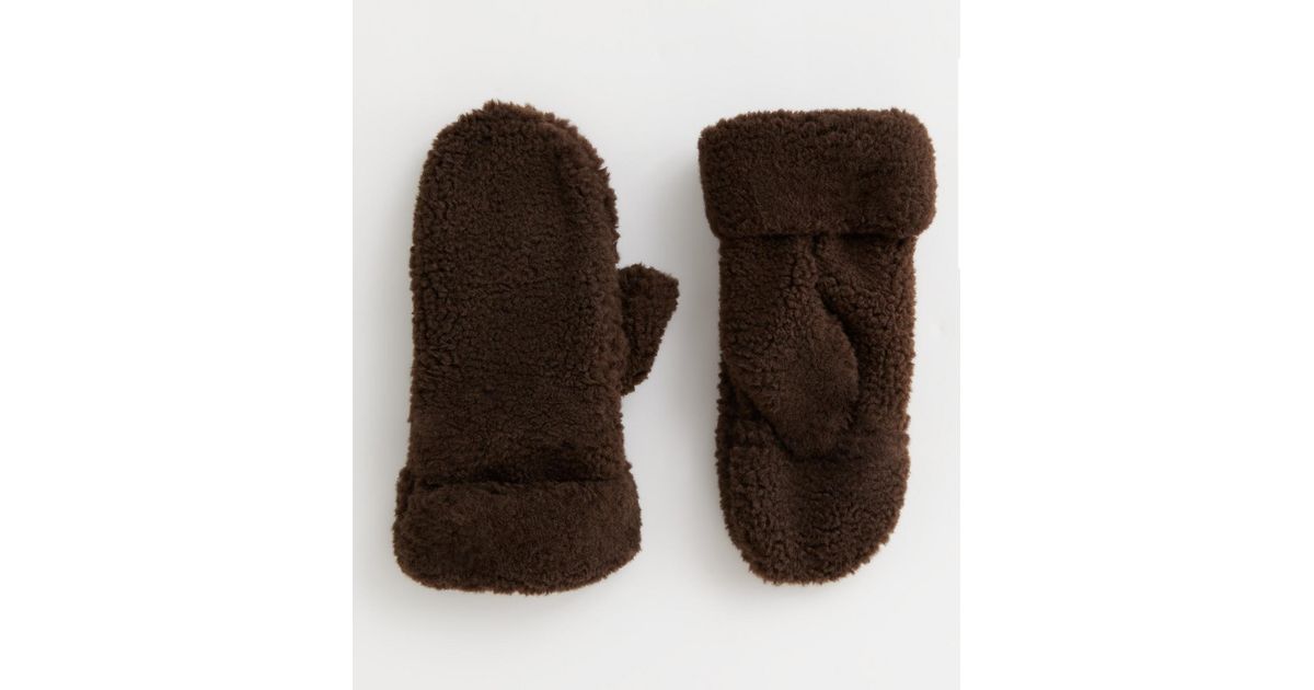 New Look Teddy Mittens in Brown | Lyst UK