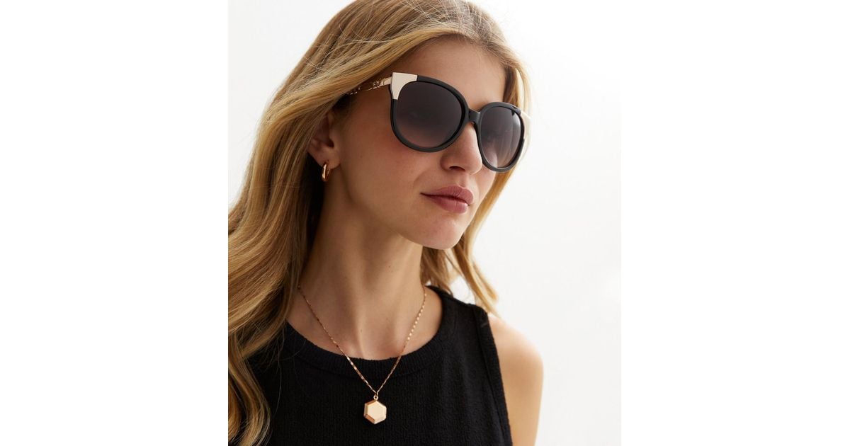 New Look Metal Trim Round Frame Sunglasses in Brown | Lyst UK