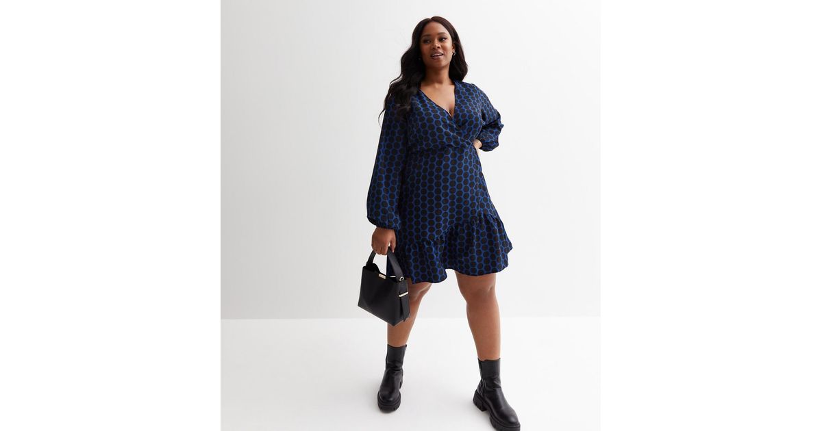 New Look Plus Size Spot Asymmetric Mini Dress Curves in Blue | Lyst UK