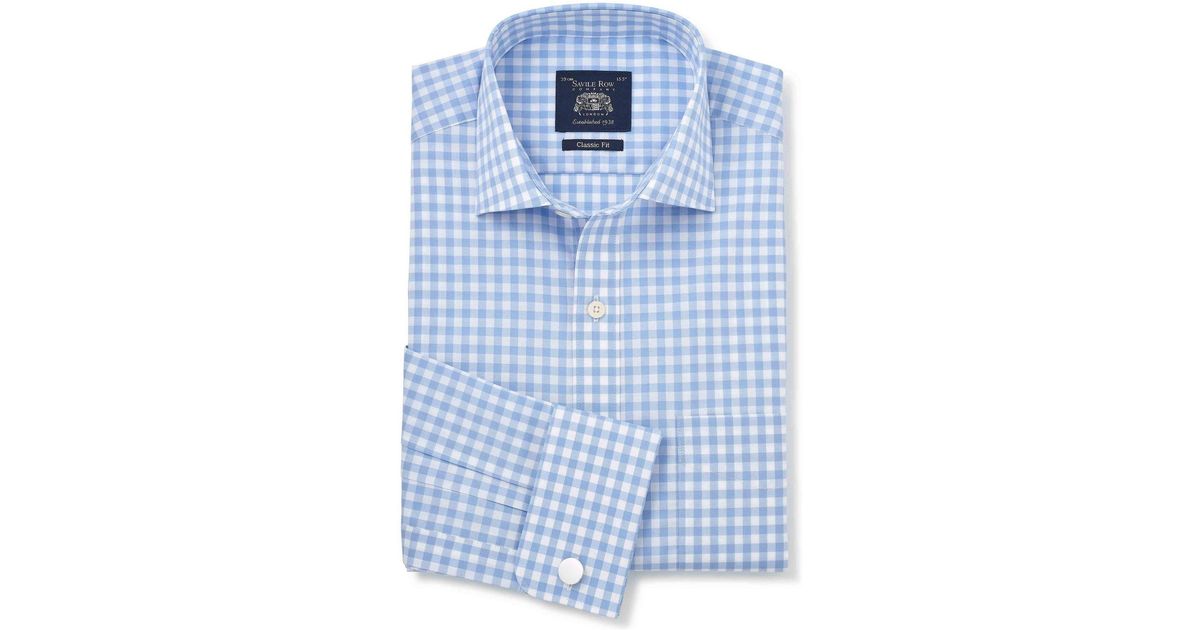Savile Row Company Classic Fit Gingham Check Cotton Double Cuff Formal ...