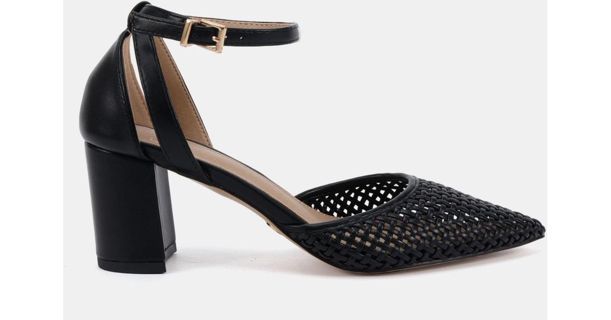 Novo Wide Fit Imelda Weave Two Part Block Heel Court Shoes in White | Lyst