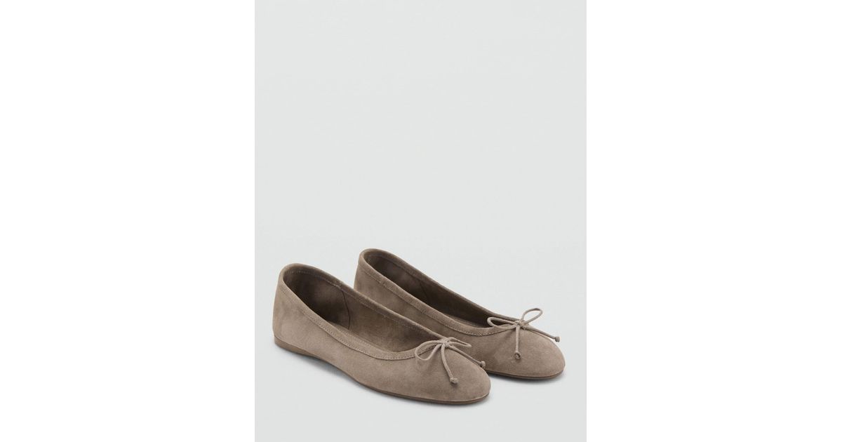 Mango Suede Bow Ballet Flats in Brown | Lyst