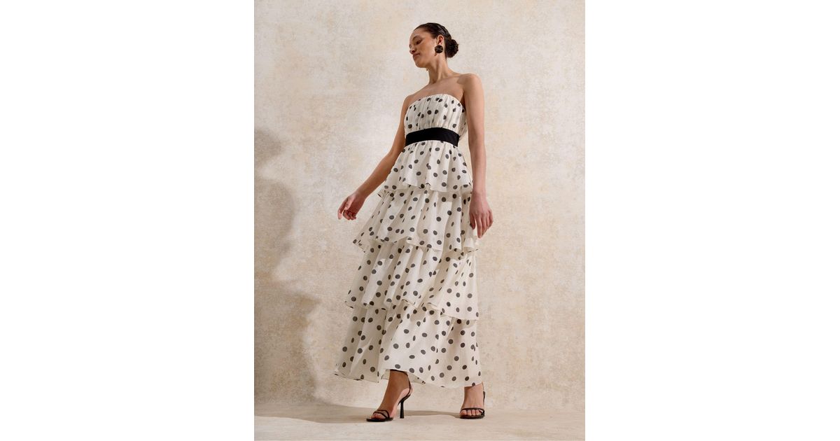 Ro & Zo Claudia And Spot Print Tiered Dress in Natural | Lyst