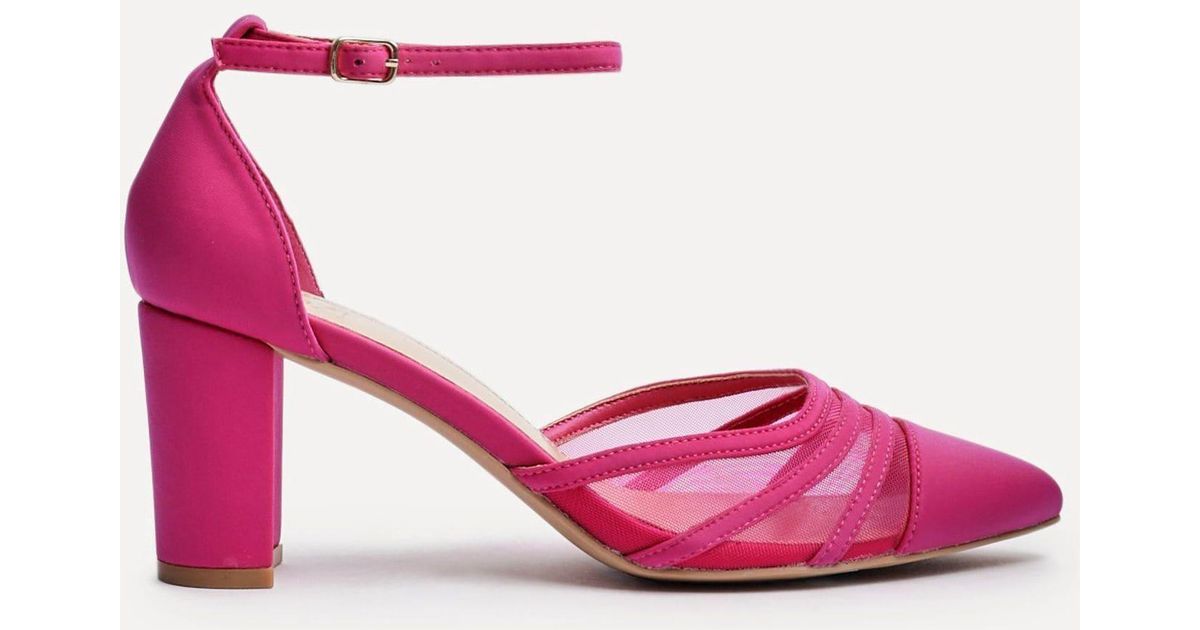 Linzi Tasha Block Court Heels Shoes With Mesh Front Detail in Pink | Lyst