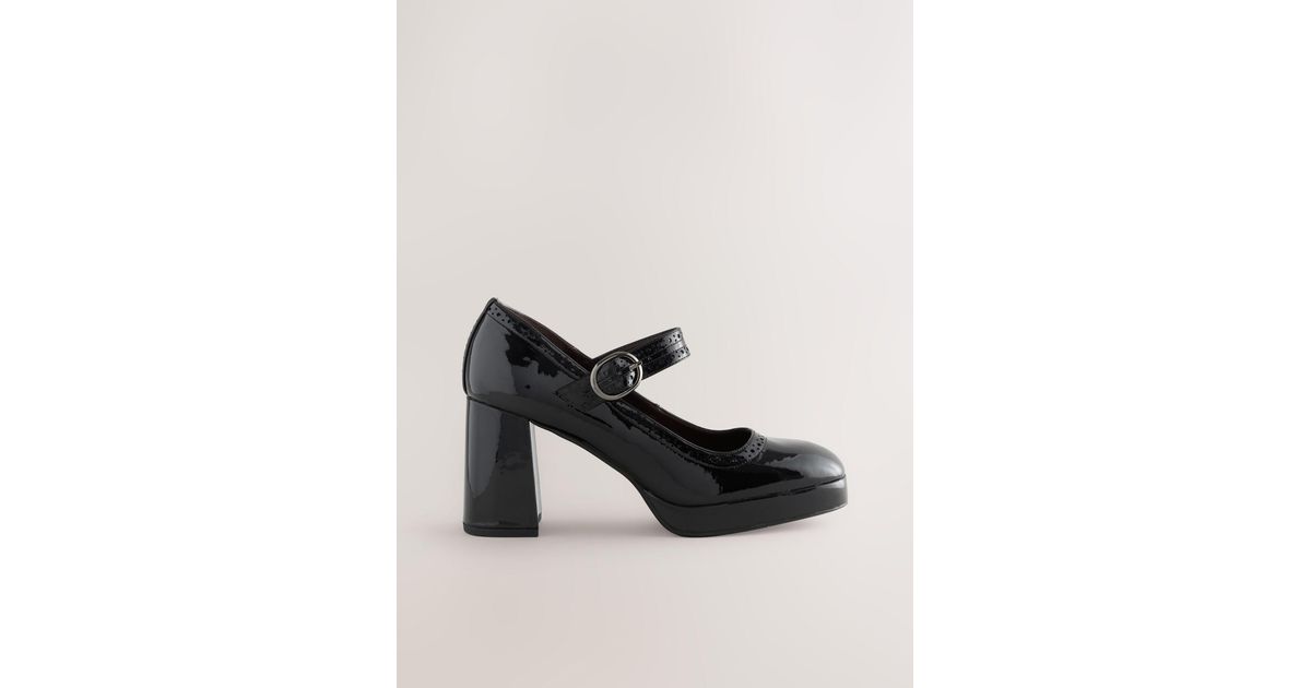Next Forever Comfort Brogue Mary Jane Platform Block Heels in Black | Lyst