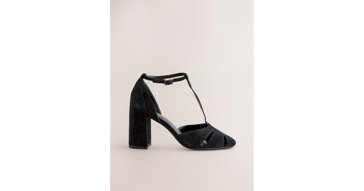 Next Forever Comfort Leather T-Bar Cutout Closed Toe Block Heels in ...