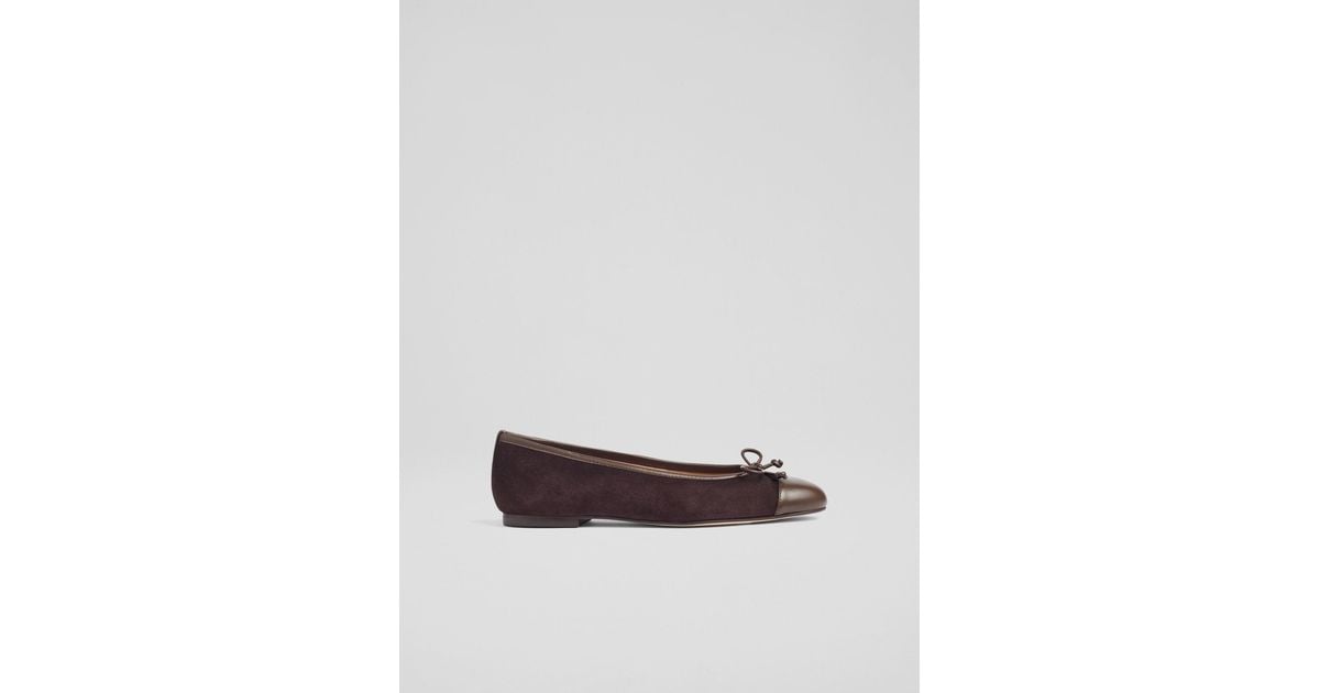 LK Bennett Kara Suede & Nappa Ballerina Bow Flats in White | Lyst