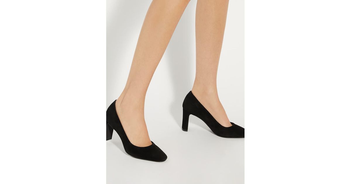 Dune Wide Fit Arriving Comfort Mid Block Heel Suede Shoes in Black | Lyst