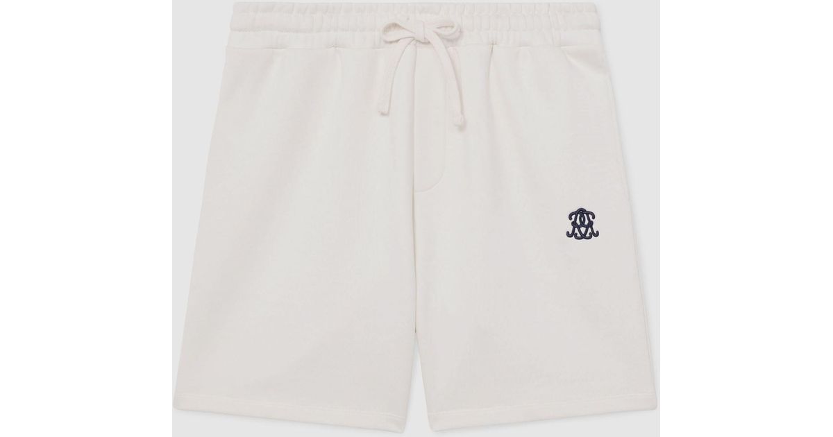 Reiss Levin Monogram Embroidered Cotton Shorts in White for Men | Lyst