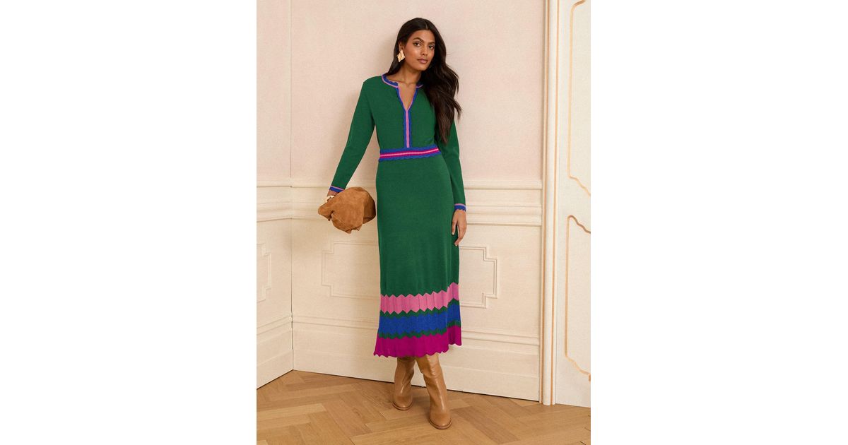 Love & Roses Notch Neck Knitted Midi Dress in Green | Lyst