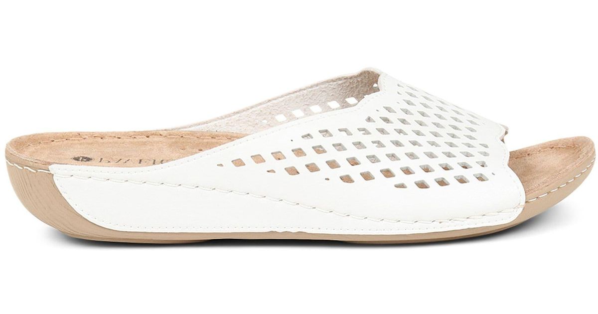 Pavers Perforated Leather Mule Sliders in White | Lyst