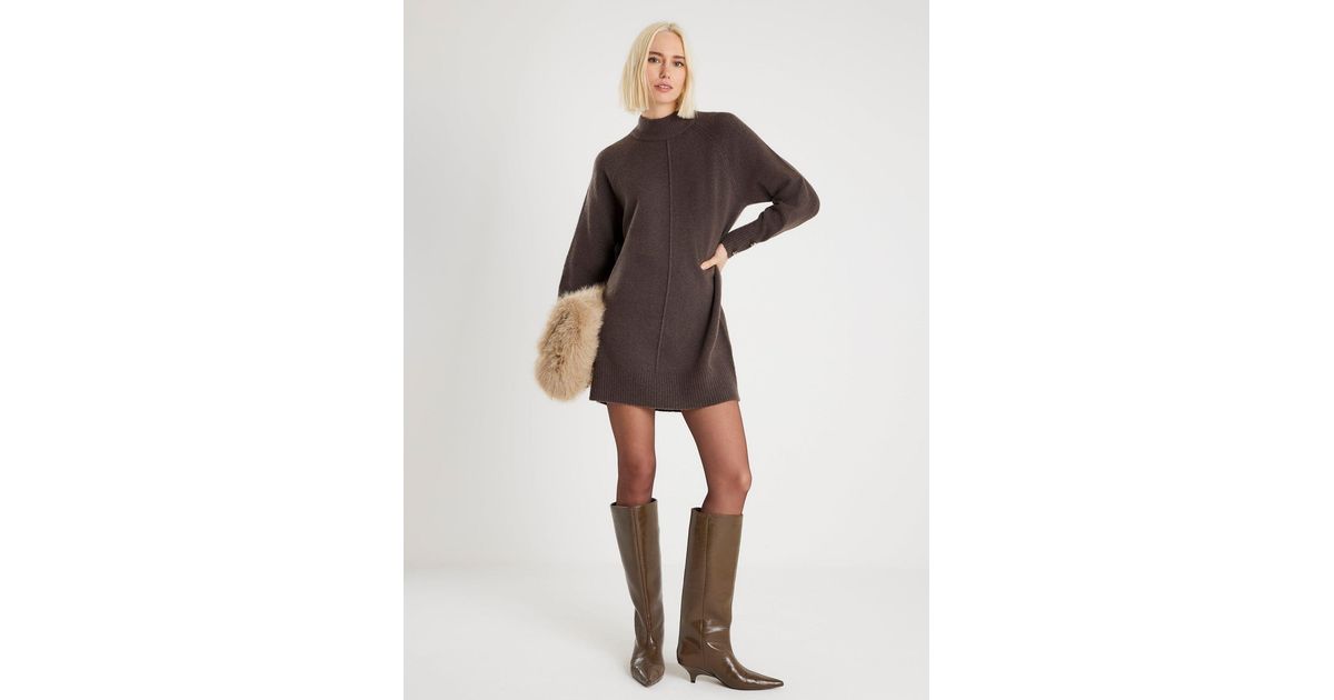 River Island Long Sleeve Oversized Cosy Knit Mini Dress in Natural | Lyst