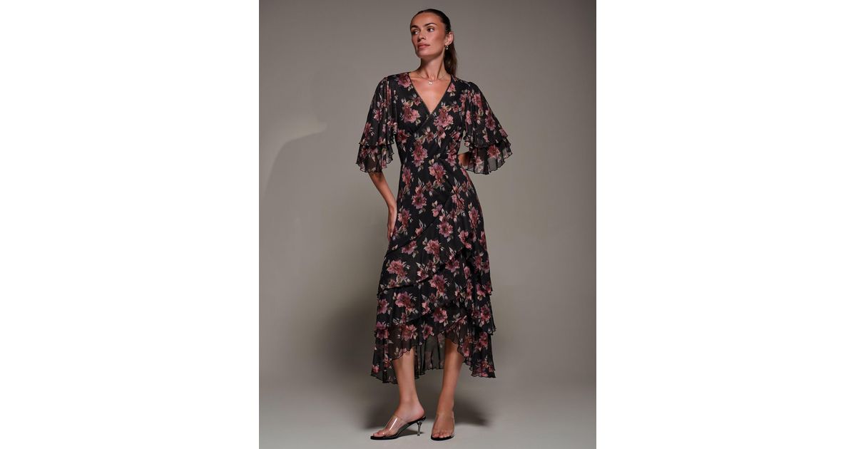 Jolie Moi Frill Trim Mesh Maxi Dress in Gray | Lyst