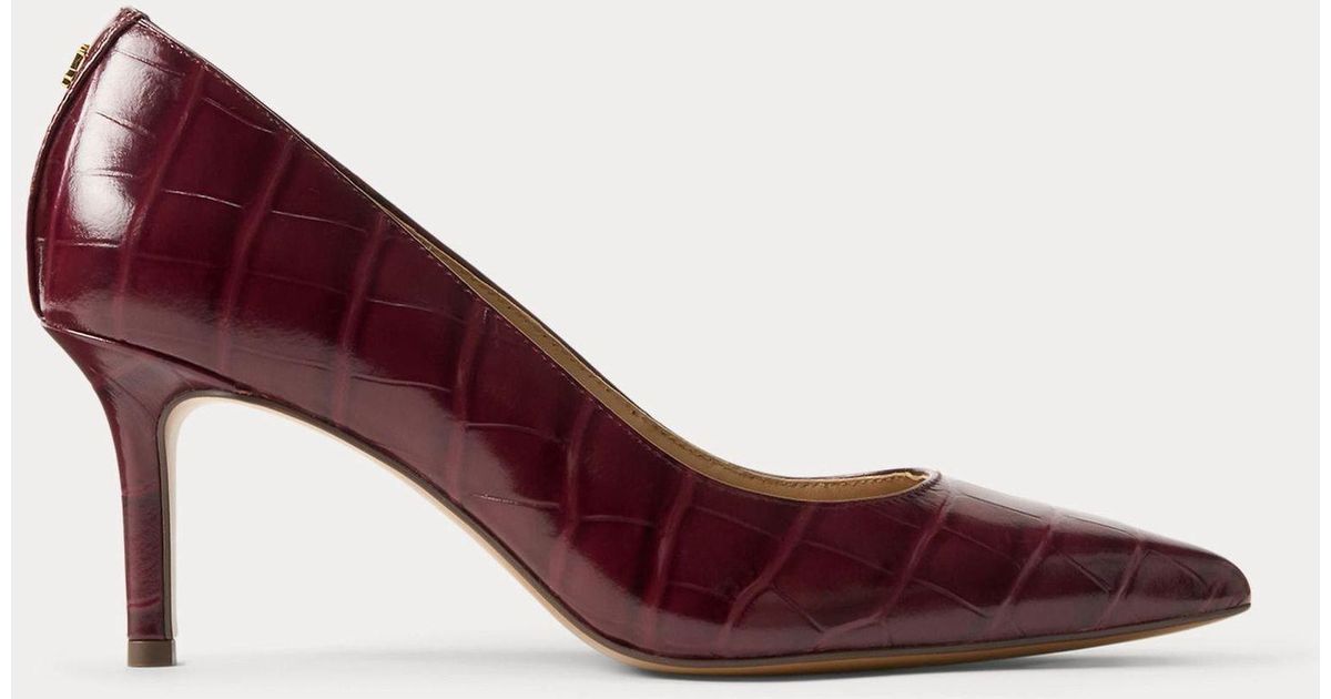 Ralph Lauren Lanette Croc Embossed Leather Court Heels in Red | Lyst