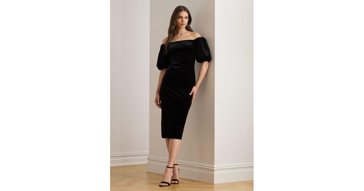 Ralph Lauren Faraine Velvet Off The Shoulder Puff Sleeve Midi Dress in ...