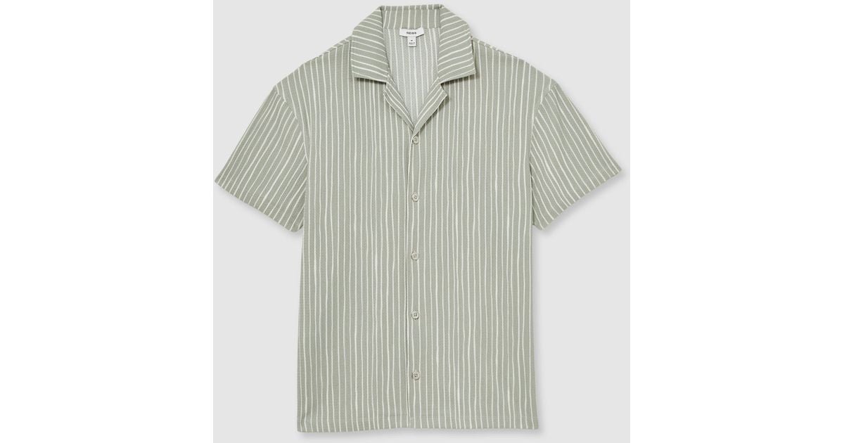 Reiss Max Textured Stripe Cuban Collar Shirt in Gray for Men | Lyst