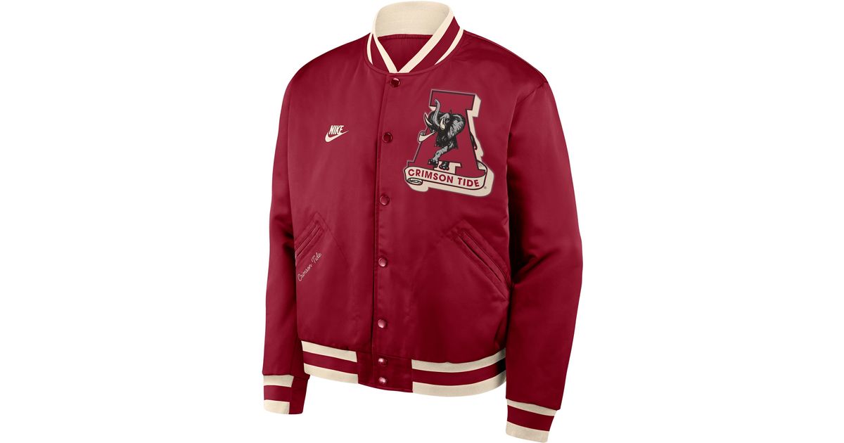 Nike Alabama Legacy College Full-Snap Bomber Jacket in Red for Men | Lyst