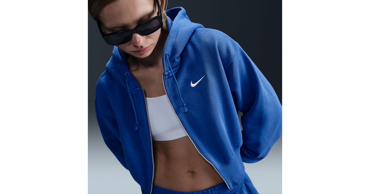 Nike Sportswear Phoenix Fleece Loose Cropped Full-Zip Hoodie in Blue | Lyst