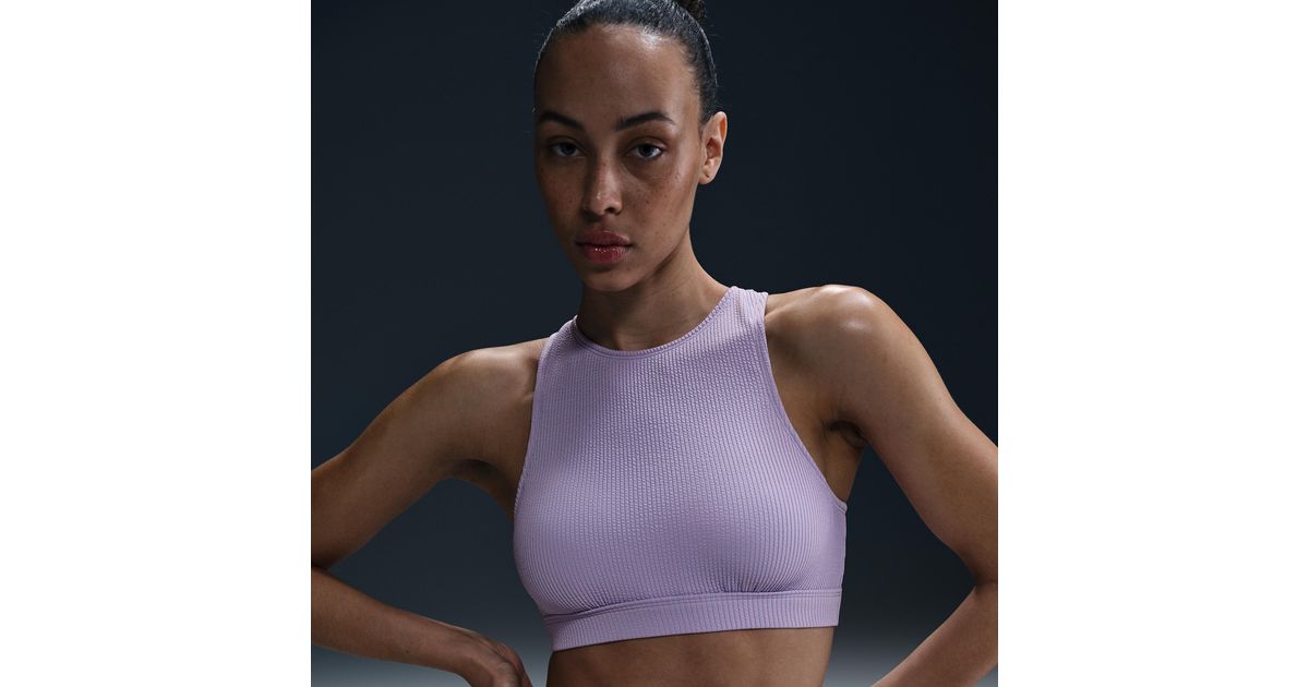 Nike Swim Elevated Essential High-Neck Bikini Top in Purple | Lyst